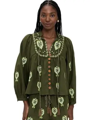 Farm Rio Embroidered Blouse - Green