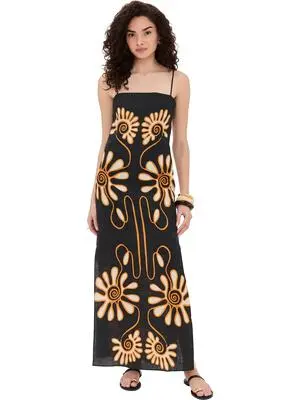 CALA DE LA CRUZ Samantha Floral Linen Midi Dress - Namurbw