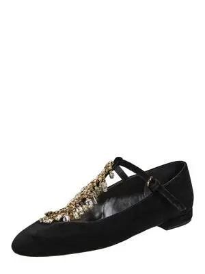 Ulla Johnson Bianca Crystal T-strap Ballerina Flats - Black