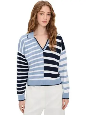 Splendid Arden Stripe Polo Sweater - Nvy/sea Bz H/wt