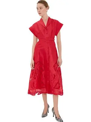 LEO LIN Aubrey Applique Shirt Midi Dress - Scarlet