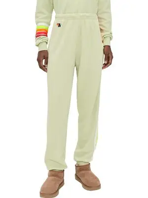 Aviator Nation 5 Stripe Fleece Sweatpants - Lime Cream/white Neon
