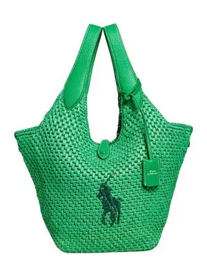 Polo Ralph Lauren Raffia And Leather Medium Tote - Parrot