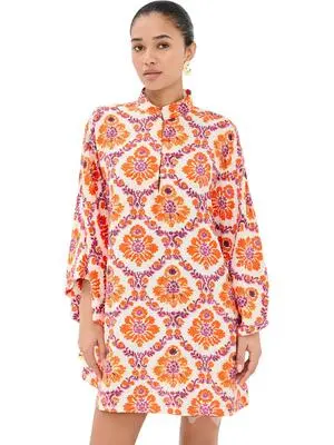 La Vie Style House Baroque Print Mini Caftan - Orange Multi