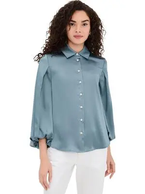 Tanya Taylor Marina Button-up Top - Cloudy Seafoam