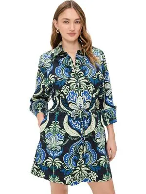 Cara Cara Henry Mini Dress - Palm Pavillion Cobalt