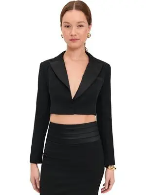L'Agence Daxton Cropped Blazer With Satin Lapel - Black