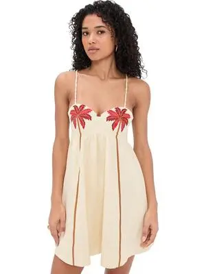 Farm Rio Coconut Tree Embroidered Mini Dress - Sand