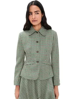 LA LIGNE Houndstooth Wool Jacket - Cream/forest