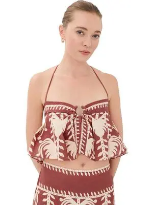 Johanna Ortiz Oceanic Linen Top - Marsala/ecru
