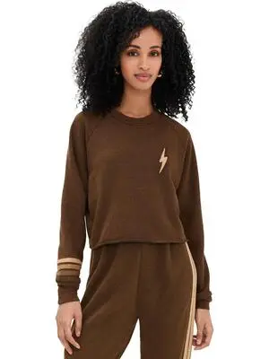Aviator Nation Bolt Rugby Stitch Cropped Crew Sweatshirt - Chocolate/espresso