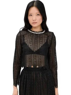 SELF-PORTRAIT Organza Lace Top - Black