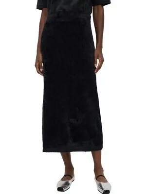 LE BOP Fuzzy Knit Midi Skirt - Black
