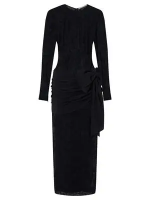 Alessandra Rich Bow Detailed Lace And Silk-crepe Midi Dress - Black