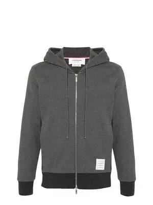 Thom Browne Classic Loopback Zip Up Hoodie - Grey
