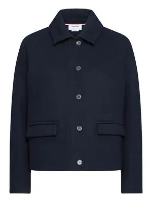 Thom Browne Double Face Wool Polo Collar Jacket - Blue