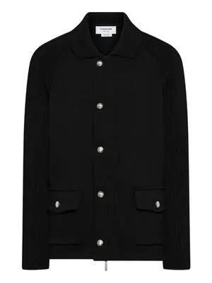 Thom Browne Cotton Cashmere Zip-up Jacket - Black