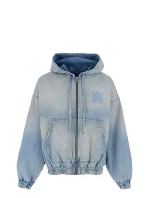 Amiri Denim Zip Up Hoodie - Blue
