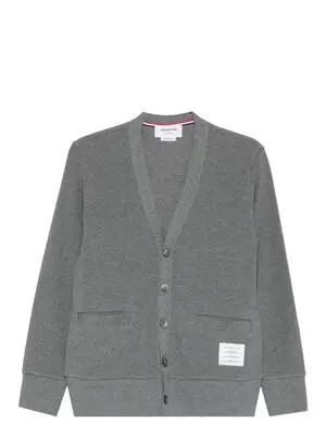 Thom Browne Textured Cotton V-neck Cardigan - Grey