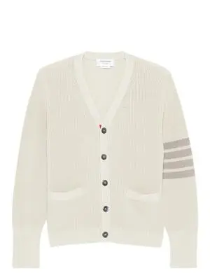 Thom Browne Tonal 4 Bar Stripe V-neck Cardigan - Cream