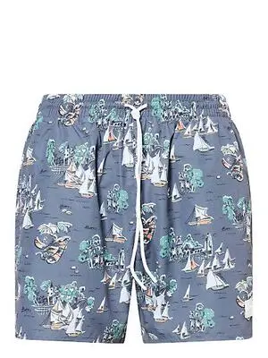 BOSS Printed Mid-rise Swim Shorts - Dark Grey