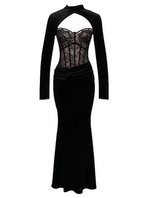 House Of Cb Velvet And Lace Maxi Dress With Bolero - Black