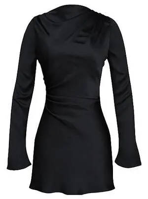 House Of Cb Lulu Flute Long-sleeve Mini Dress - Black