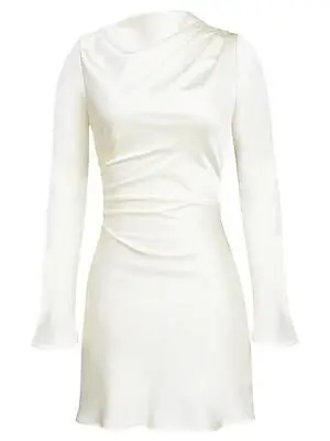 House Of Cb Lulu Flute Long-sleeve Mini Dress - Ivory