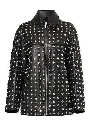 Nour Hammour Studded Relaxed-fit Leather Jacket - Black