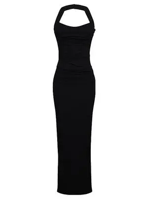 House Of Cb Halterneck Stretch-woven Maxi Dress - Black