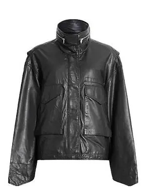 ALLSAINTS Clay Funnel-neck Cropped Leather Jacket - Black