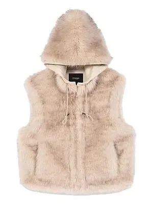 Maje Hooded Faux Fur Gilet - Beige