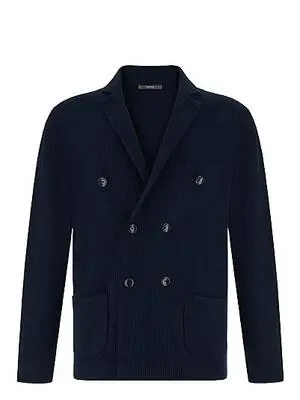 Boggi Milano Knitted Cotton Double-breasted Jacket - Navy Blue