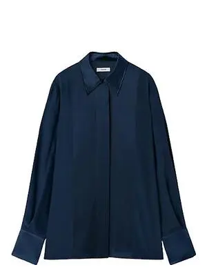 JOSEPH Satin-panel Silk Blouse - Indigo