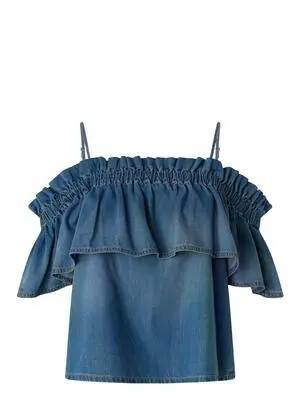 Pinko Ruffled Off-shoulder Top - Blue