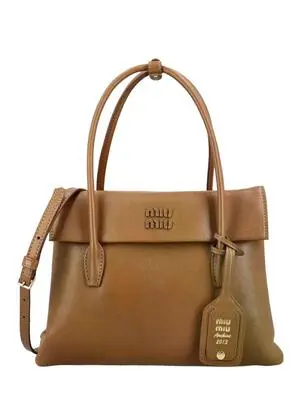 Miu Miu Solitaire Leather Tote Bag - Brown
