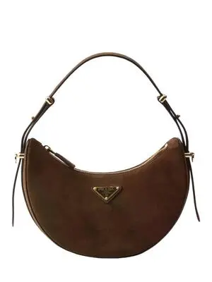 Prada Mini Arqué Suede Shoulder Bag - Brown
