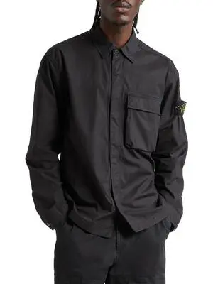 Stone Island Compass Patch Stretch Cotton Canvas Overshirt - Black