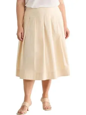 Caslon Stretch Cotton Poplin Midi Skirt - Beige Burnt