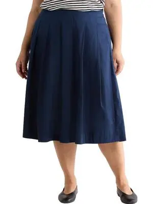 Caslon Stretch Cotton Poplin Midi Skirt - Navy Still