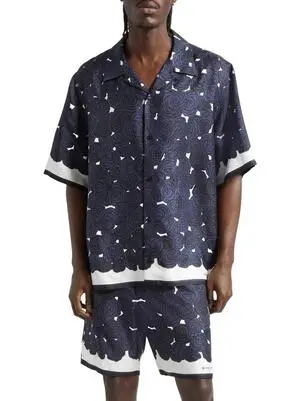 Givenchy Rose Print Silk Twill Camp Shirt - Dark Navy