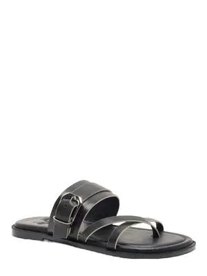 Free People Belted Cross Strap Slide Sandal - Black Tide Leather