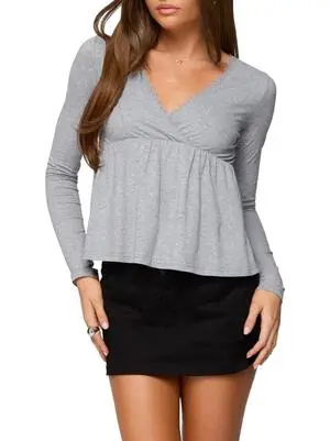 EDIKTED Long Sleeve Babydoll Top - Gray-melange