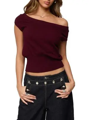 EDIKTED One-shoulder Knit Top - Wine