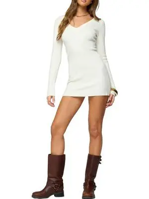 EDIKTED Kaitlyn Long Sleeve Sweater Minidress - White