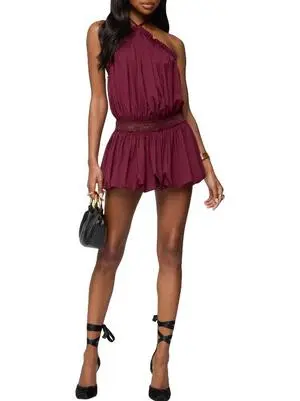 EDIKTED Aida Open Back Bubble Hem Mini Dress - Burgundy