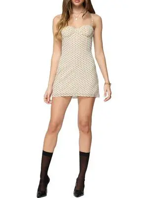 EDIKTED Polka Dot Chiffon Minidress - Cream-and-black