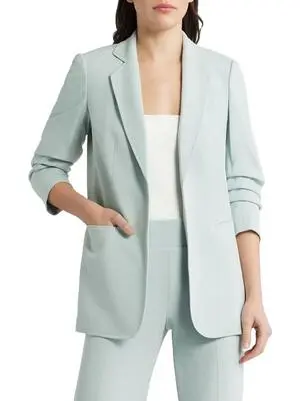 Anne Klein Scrunch Sleeve Open Front Jacket - Soft Aloe