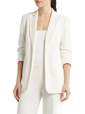 Anne Klein Open Front Scrunch Sleeve Blazer - White Dove