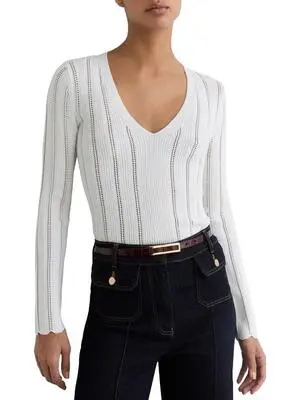 REISS Loui Openwork Knit Top - White